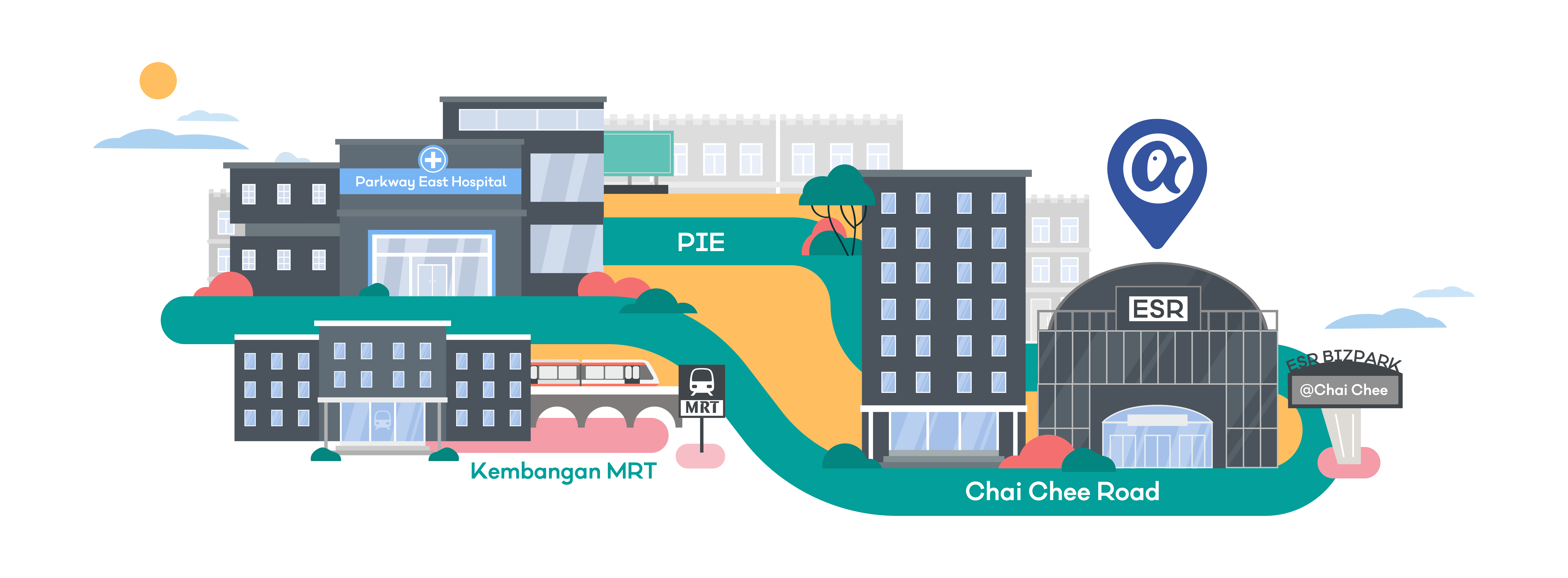 Getting Here_Map Illustration_Chai Chee | Happy Fish Malaysia